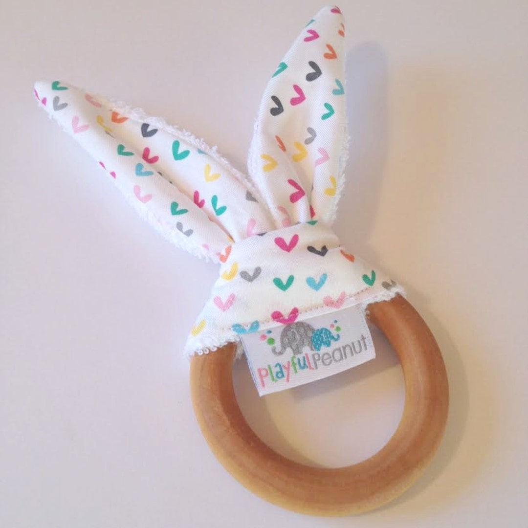 Teething Ring, Maple Teether, Bunny Teething Ring With Ears, Natural ...