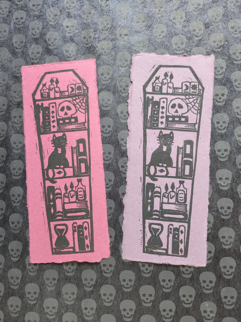 COFFIN BOOKSHELF 2.5"x6.5" Linocut Bookmark - Etsy