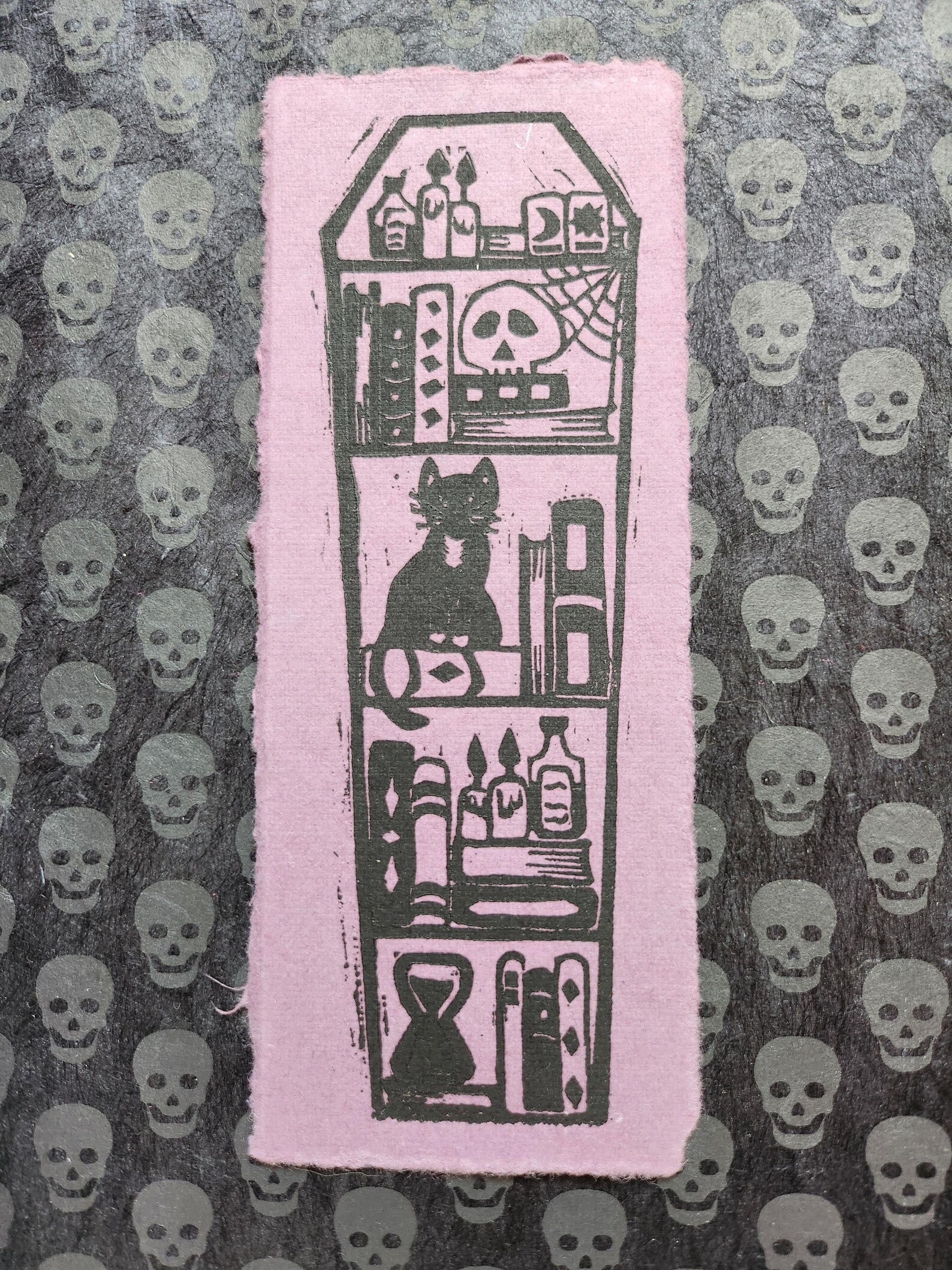 COFFIN BOOKSHELF 2.5"x6.5" Linocut Bookmark - Etsy