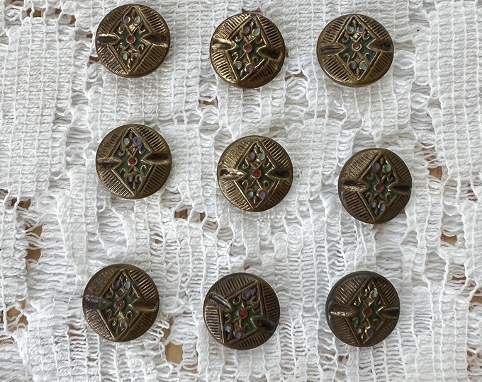 Set of 8 Small Detailed Vintage Colorful Accents Enamel Metal Buttons ...