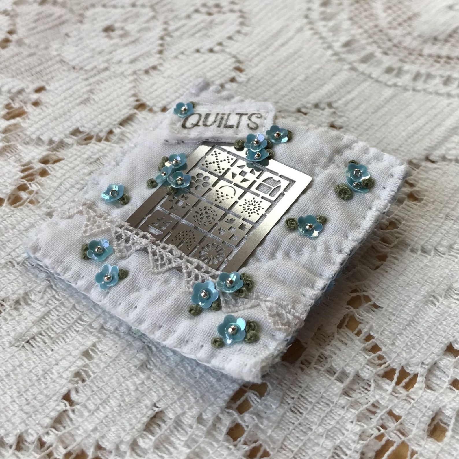Handmade Vintage Quilt Piece Brooch / Pin With Embroidery - Etsy