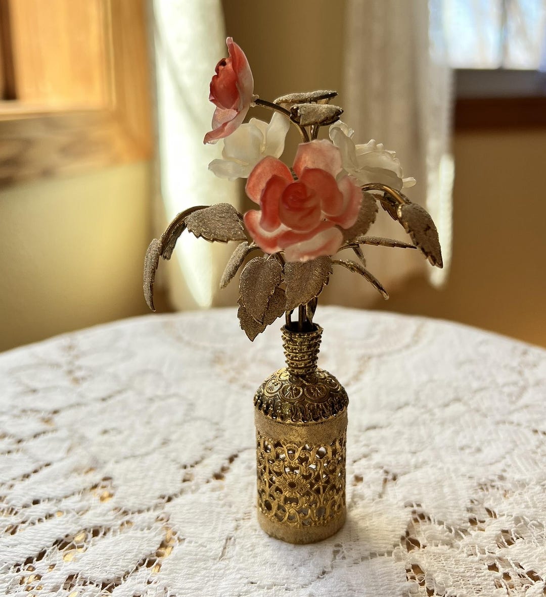 Vintage Ormolu Style Perfume Bottle Topper, Sugared Gold Tone Leaves ...