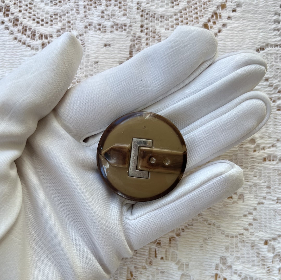 Vintage Celluloid Tight Top Buckle and Belt Button, Silver Like Buckle ...