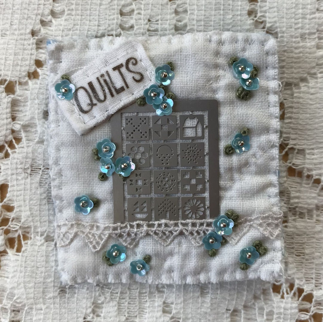 Handmade Vintage Quilt Piece Brooch / Pin With Embroidery, Miniature ...