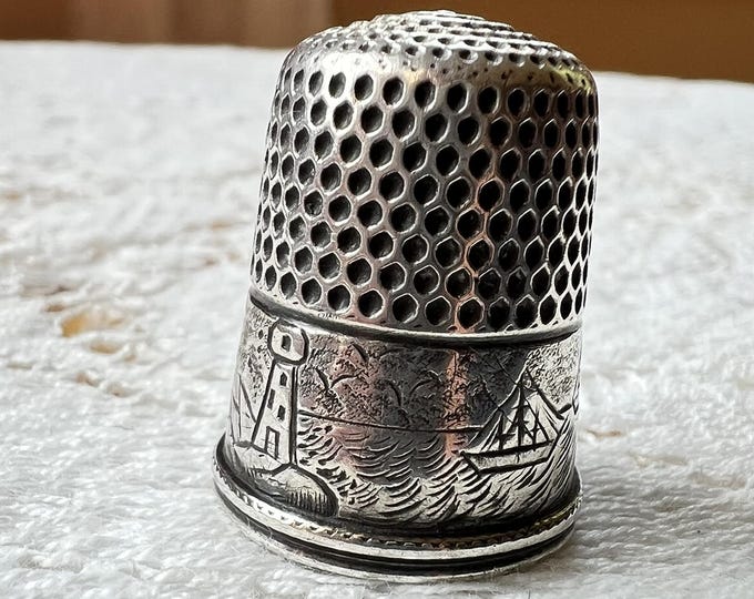 Vintage Collectible Lighthouse and Ships Thimble, Monogramed Letters RD ...