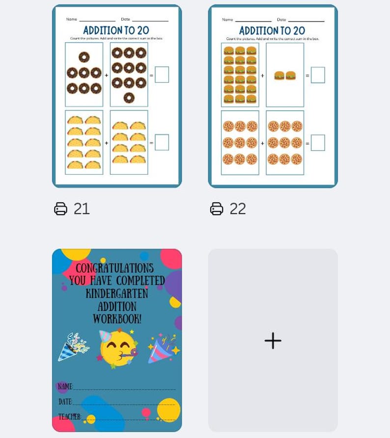 Printable Kindergarten Addition Workbook - Etsy