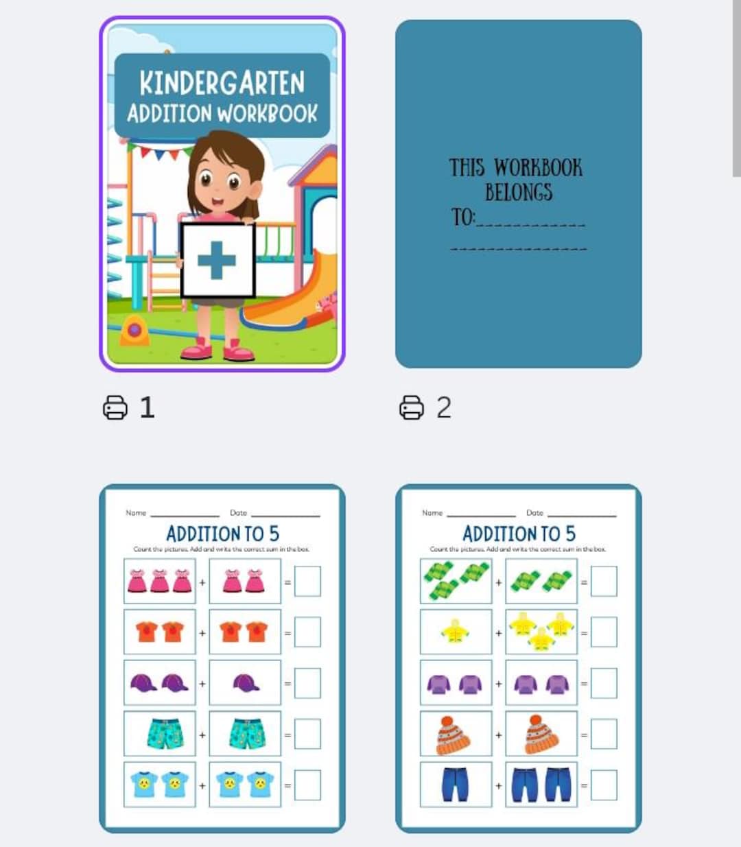 Printable Kindergarten Addition Workbook - Etsy