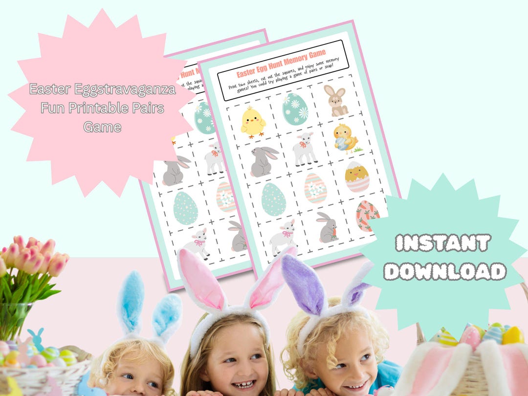 Easter Egg Hunt Printable Pairs Matching Game, Springtime Fun Easter Egg Memory Game Pintables ...
