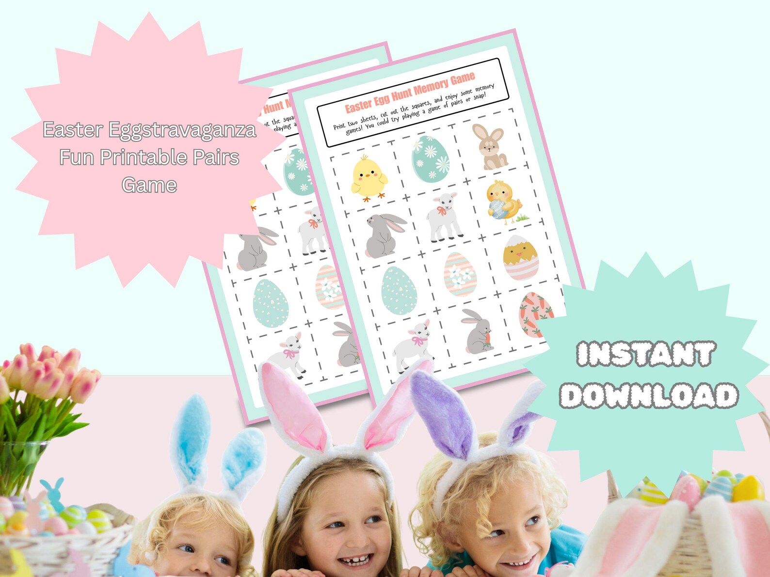 Easter Egg Hunt Printable Pairs Matching Game, Springtime Fun Easter ...