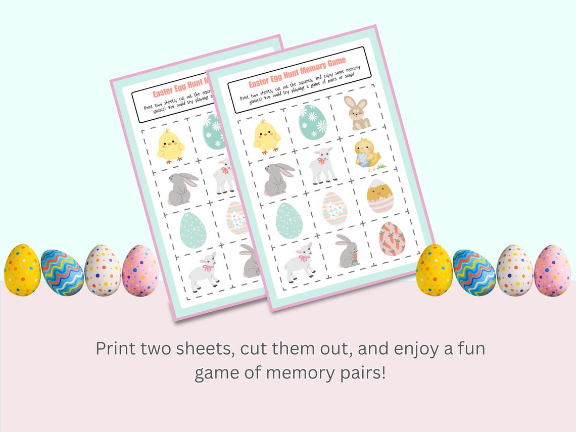 Easter Egg Hunt Printable Pairs Matching Game, Springtime Fun Easter Egg Memory Game Pintables ...