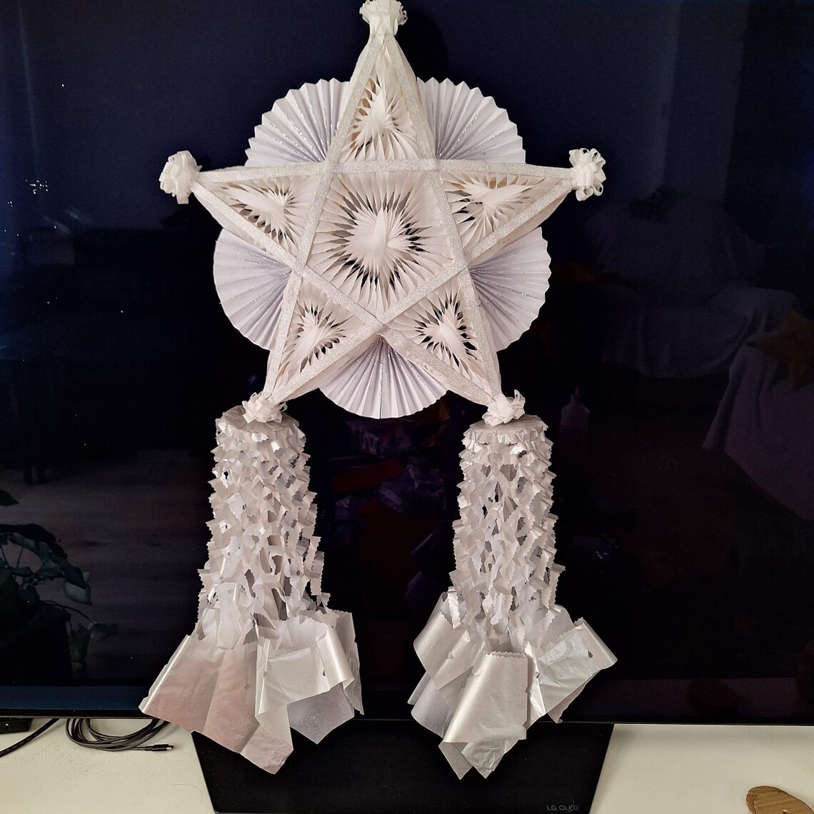 White Filipino Christmas Lantern/parol (with White and Silver Tail ...