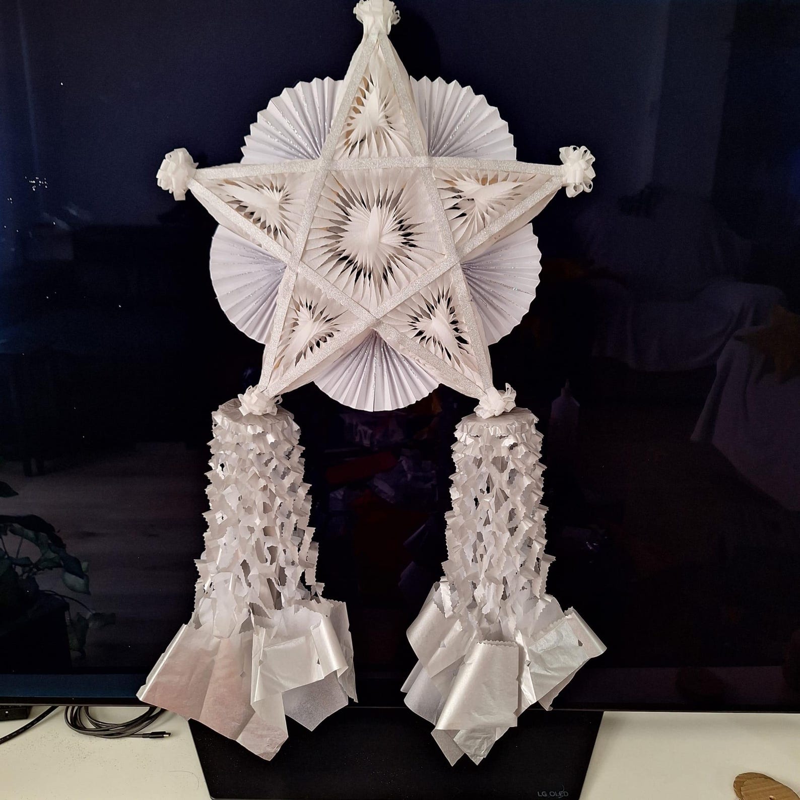 White Filipino Christmas Lantern/parol (with White and Silver Tail ...