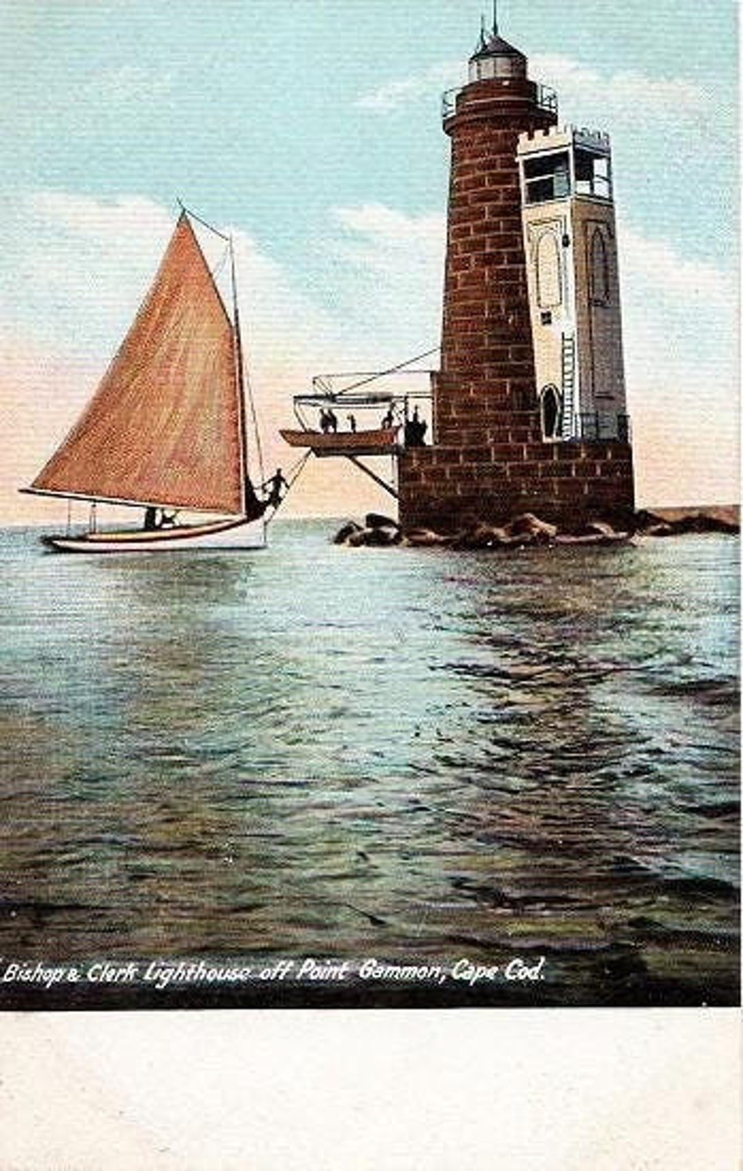 Antique Cape Cod Postcard Bishop and Clerks Light, off Point Gammon ...