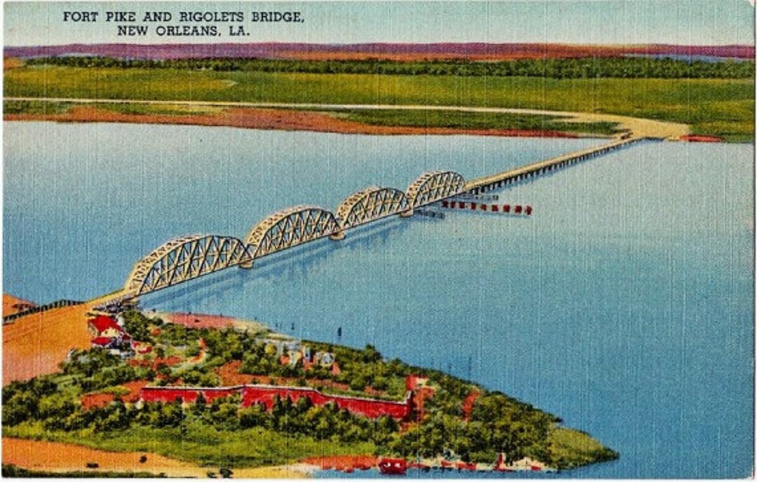 Vintage New Orleans Postcard Fort Pike and the Old Rigolets Bridge ...