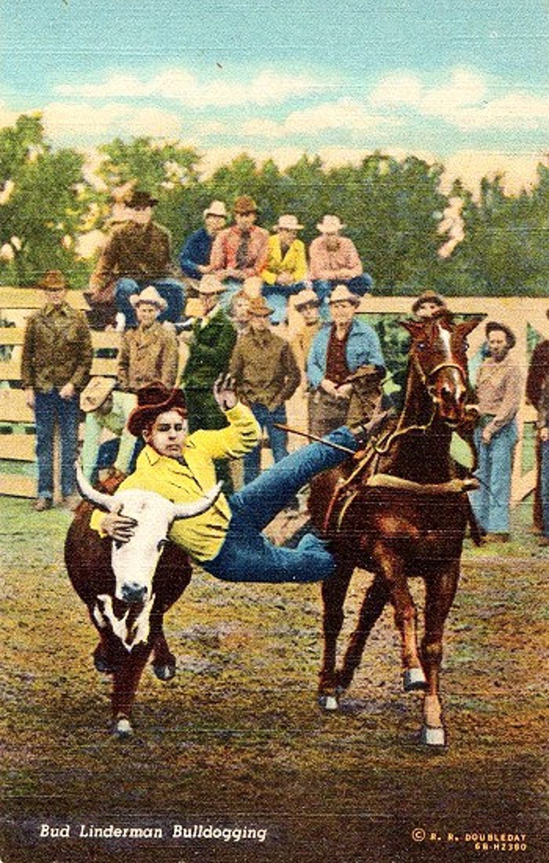Vintage Old West Postcard - "bulldogging at the Rodeo (unused) - Etsy