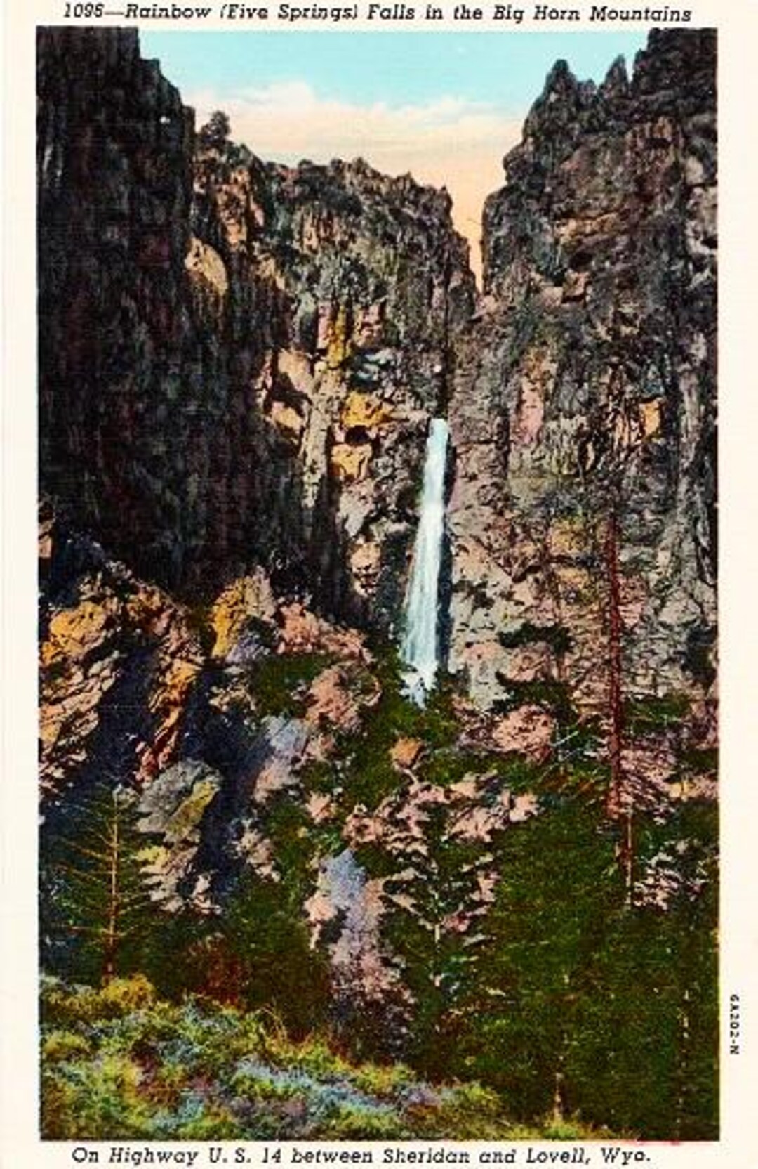 Vintage Wyoming Postcard - Five Springs Falls in the Bighorn Mountains ...