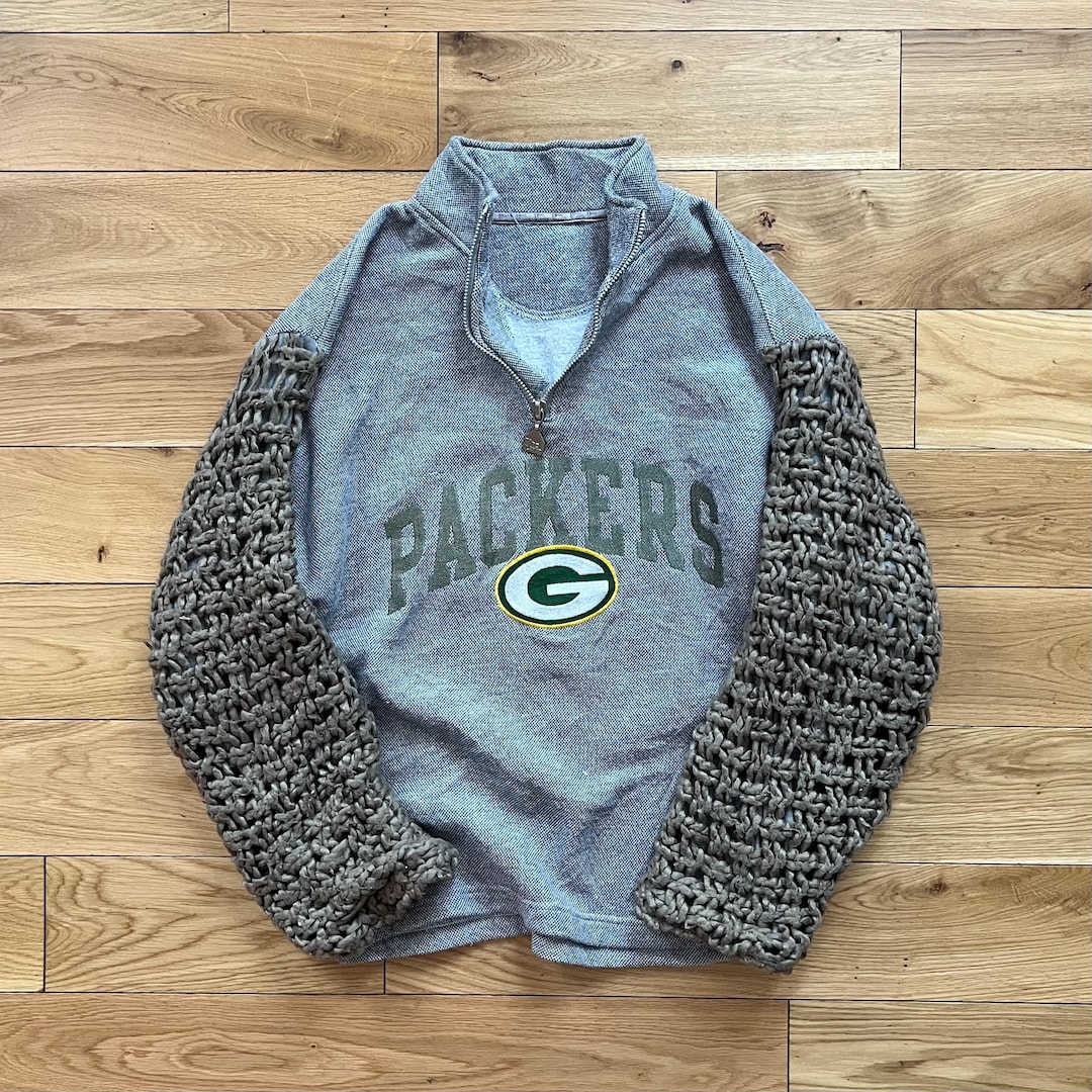 Crochet Sleeve Sweatshirt, One of a Kind, Quarter Zip, Reworked Eco ...