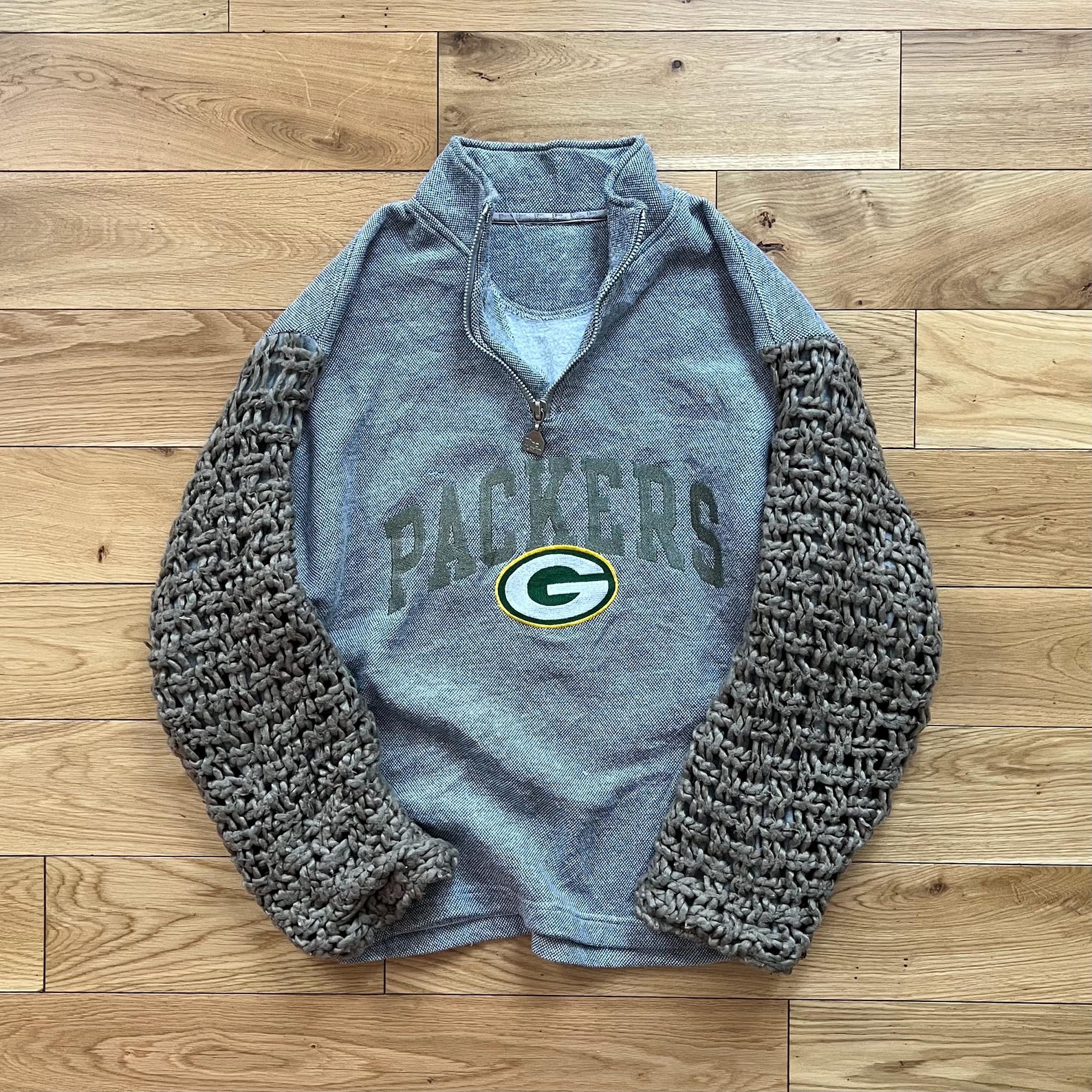 Crochet Sleeve Sweatshirt, One of a Kind, Quarter Zip, Reworked Eco ...