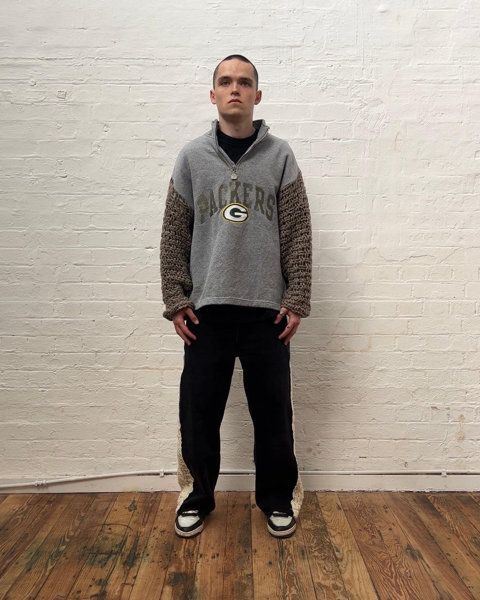 Crochet Sleeve Sweatshirt, One of a Kind, Quarter Zip, Reworked Eco ...