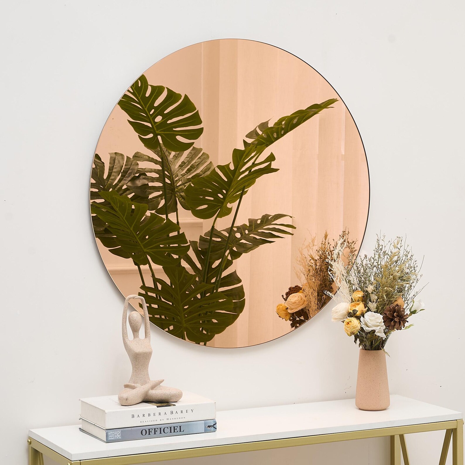 Rose Gold Glass Round Mirror – Handmade Wall Art, Futuristic Home Decor ...