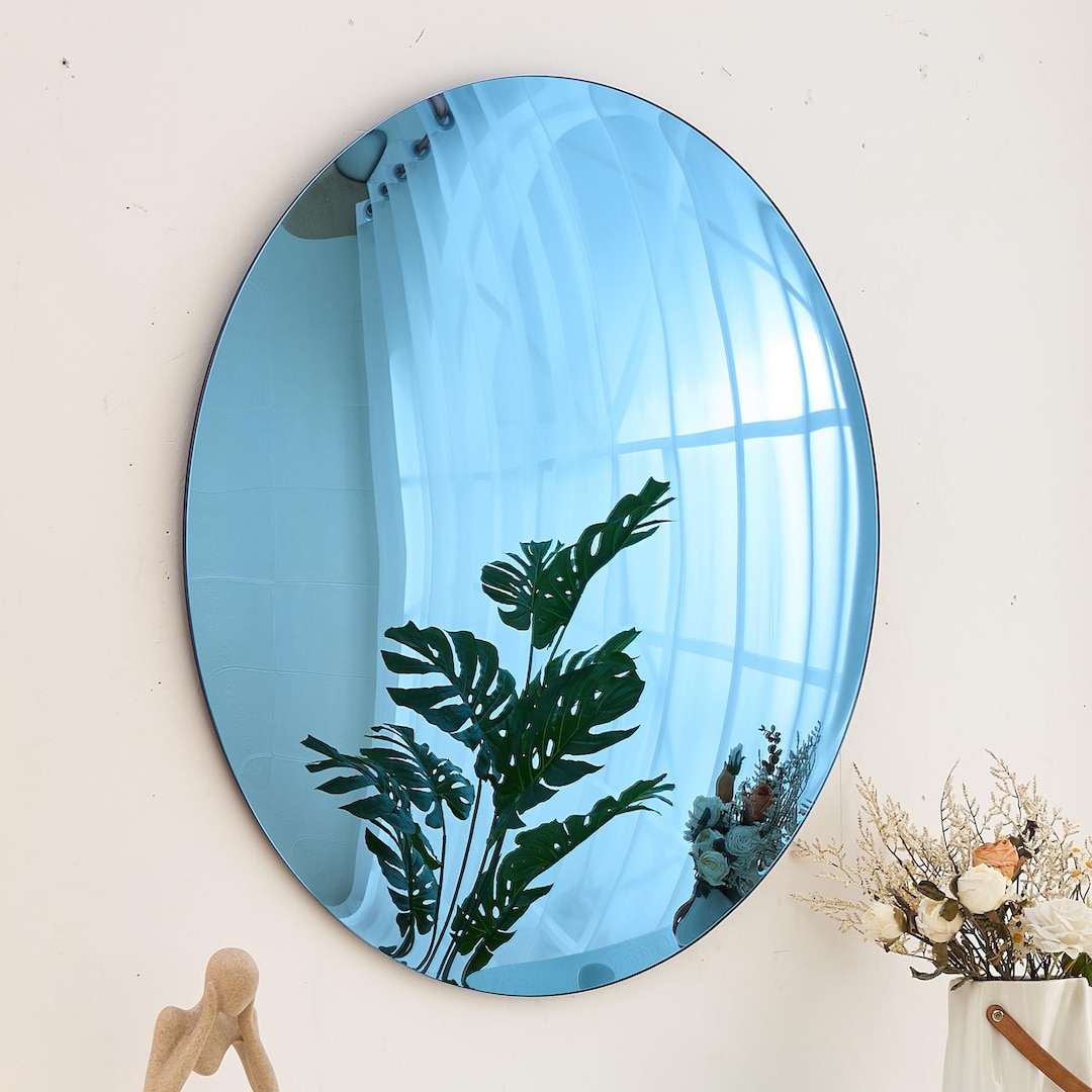 Vintage Blue Tinted Convex Mirror Wall Decor | Handmade Retro Mirror ...
