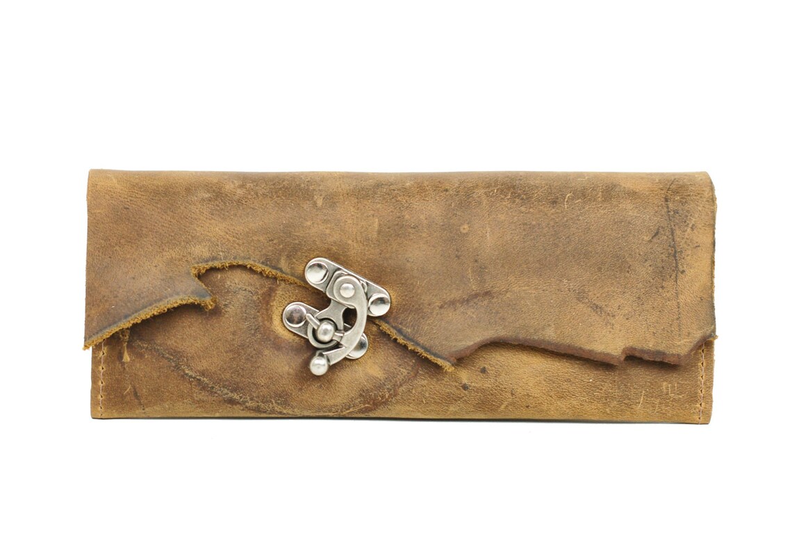 Womens Leather Wallet Black Wallet With Rustic Raw Edge - Etsy