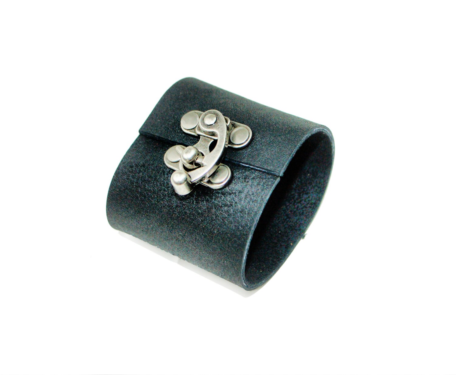 Steampunk Leather Cuff Industrial Black Leather Cuff With - Etsy