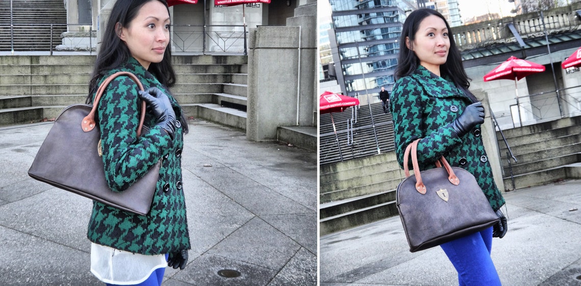 Two Tone Leather Purse Bowling Ball Style Leather Handbag | Etsy