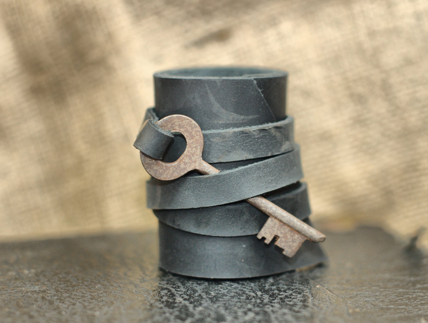 Leather Cuff With Antique Skeleton Key Steampunk Industrial - Etsy