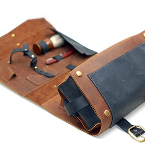 Leather Toiletry Roll Men's Leather Shaving Kit Wet Shaving Case ...