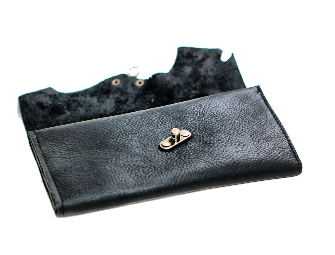 Womens Leather Wallet Black Wallet With Rustic Raw Edge - Etsy