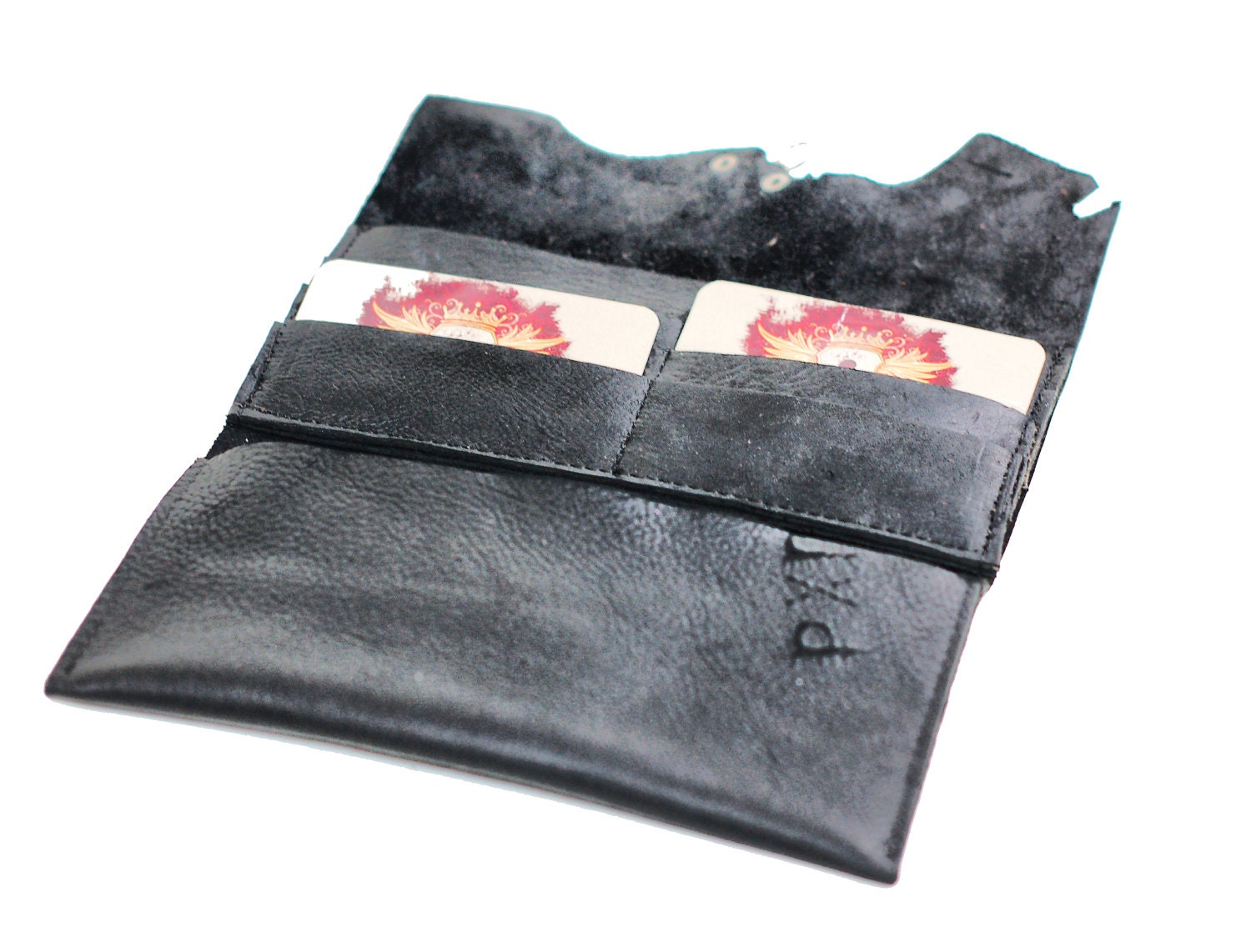 Womens Leather Wallet Black Wallet With Rustic Raw Edge - Etsy