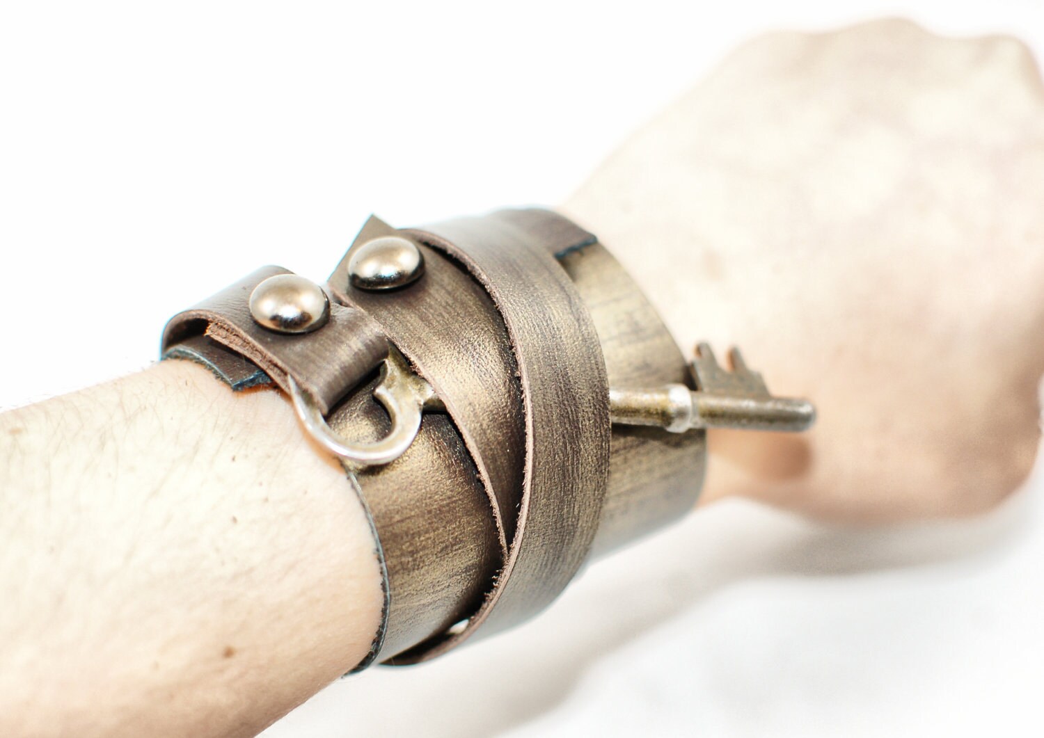 Leather Cuff With Antique Skeleton Key Steampunk Industrial - Etsy