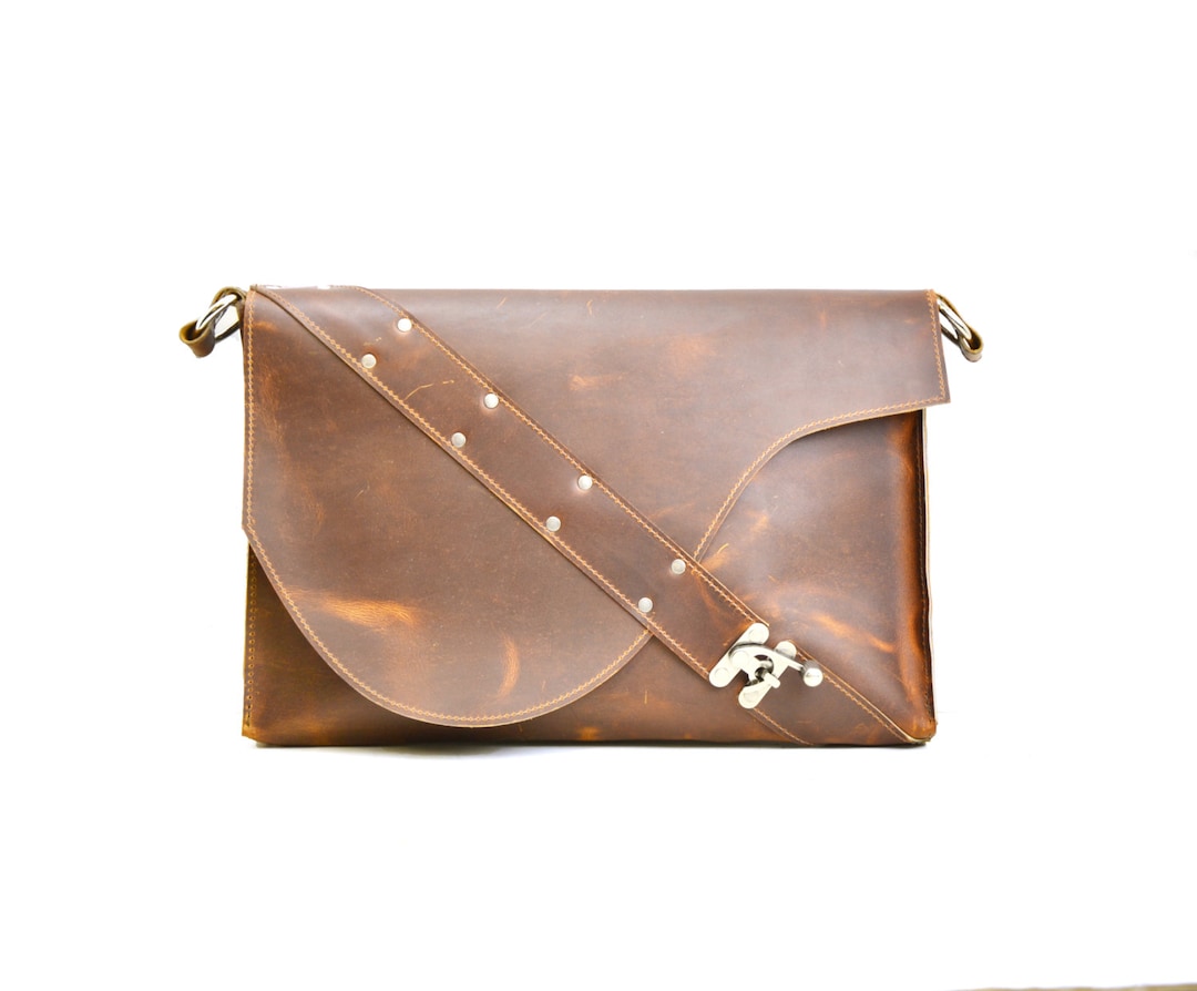 Industrial Leather Satchel - Brown Rugged Distressed Messenger With ...