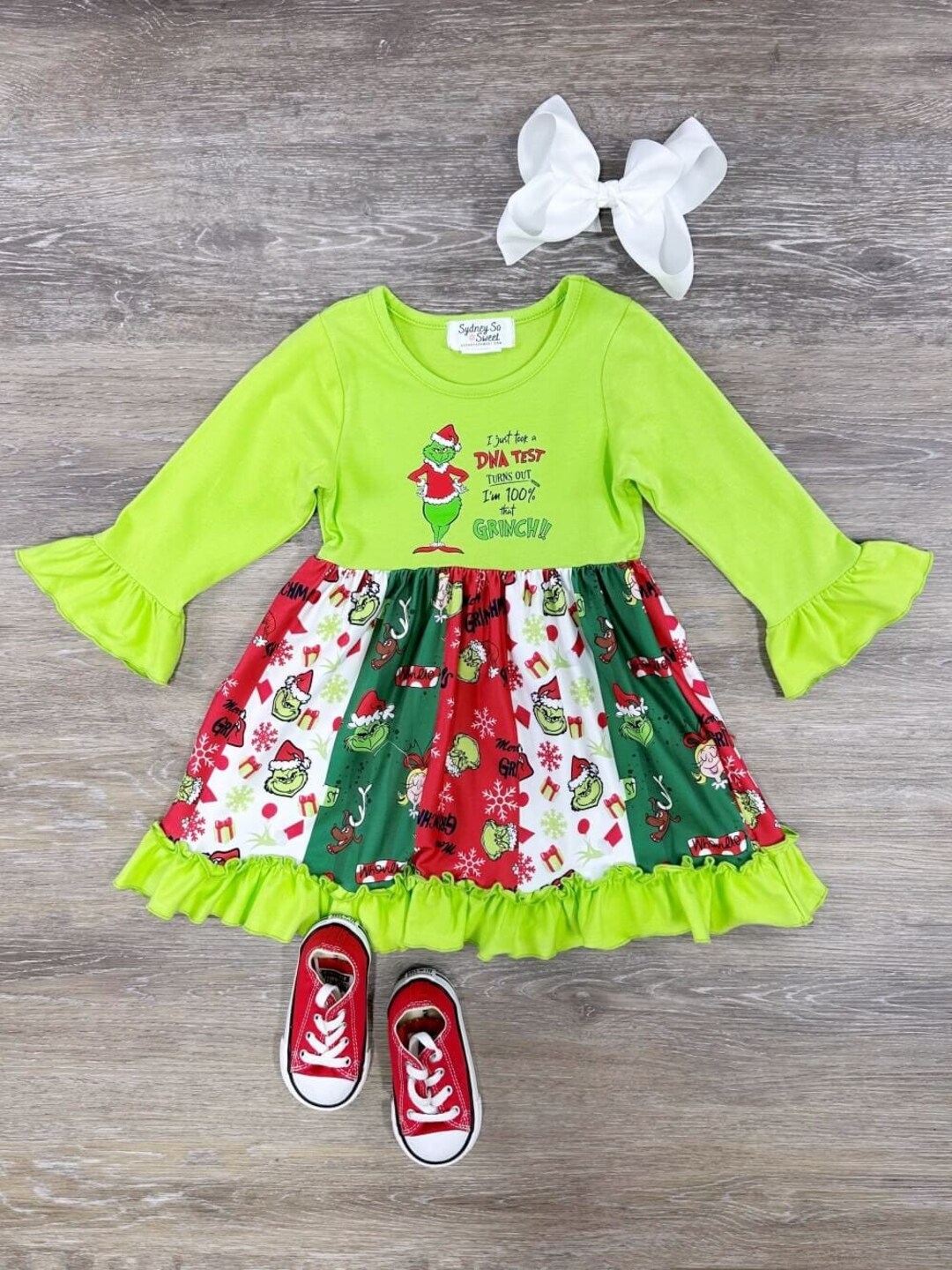 100% That Grinch Girls Toddler Christmas Twirl Holiday Dress, Lime ...