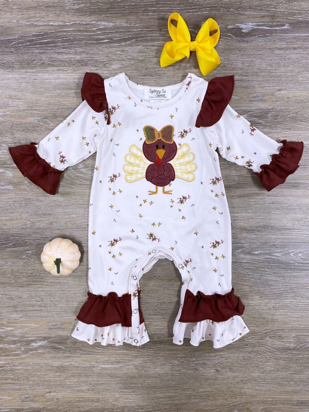 Turkey Girl Ruffle Trim Girls Thanksgiving Baby Romper - Etsy