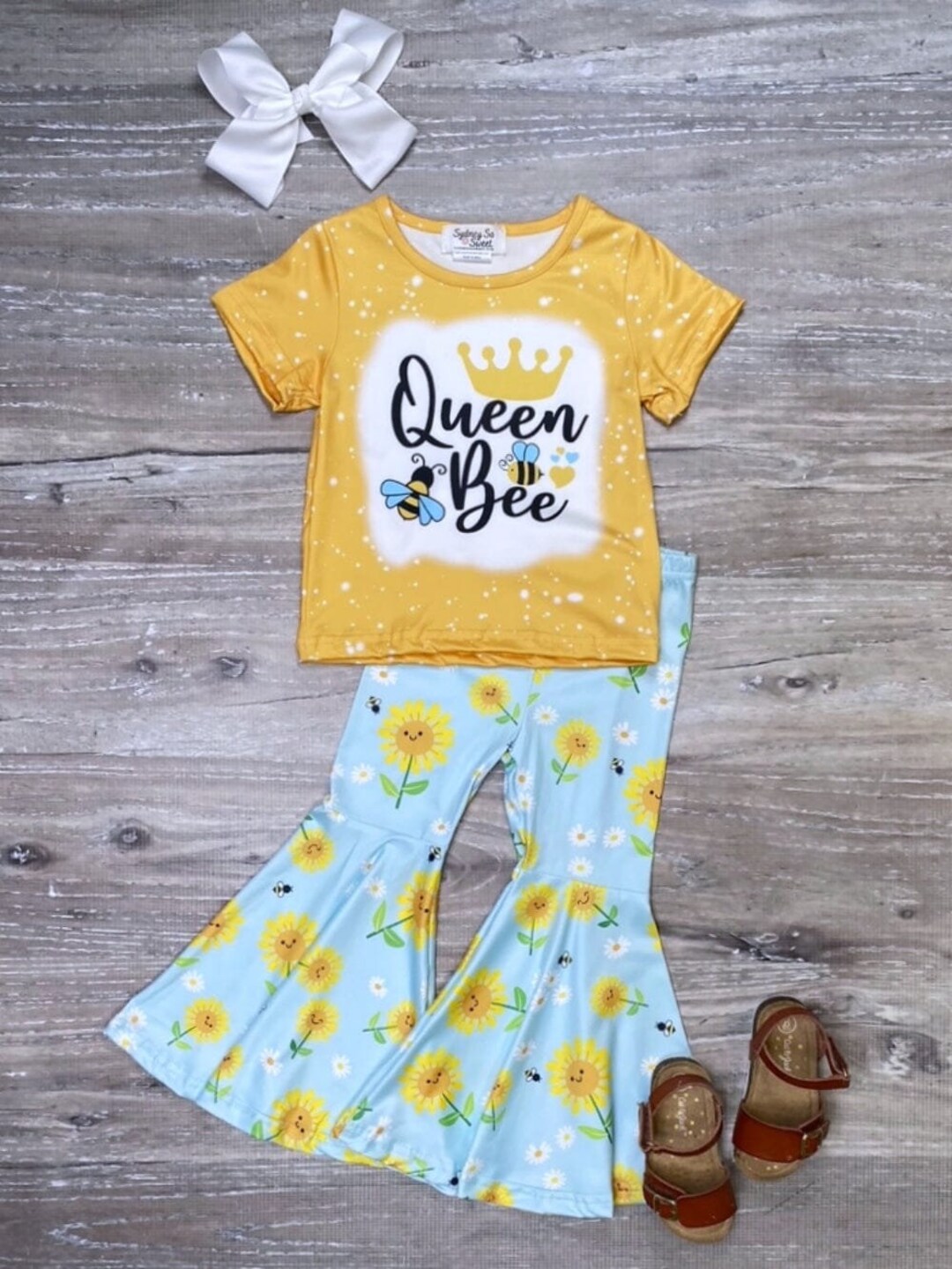Queen Bee Blue Sunflower Daisy Floral Girls Bell Bottom - Etsy