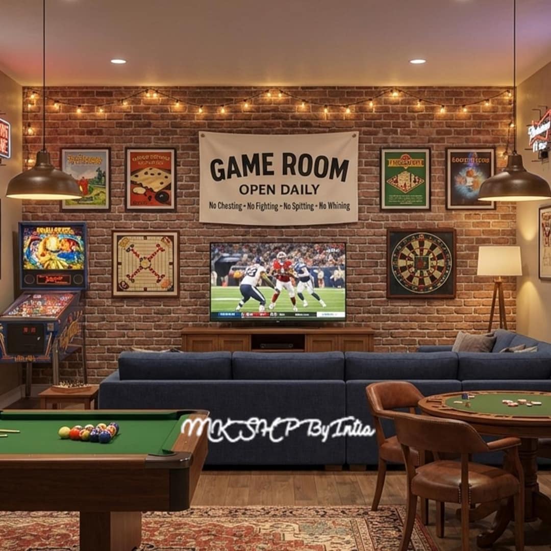 Game Room Banner Canvas, Funny Family Rules Fabric Wall Hanging ...