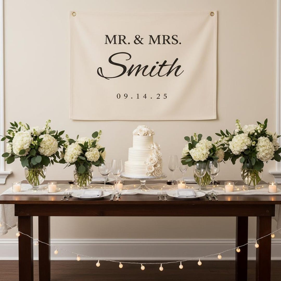 Custom Last Name Banner, Vintage Style Wedding Decor,family Established ...