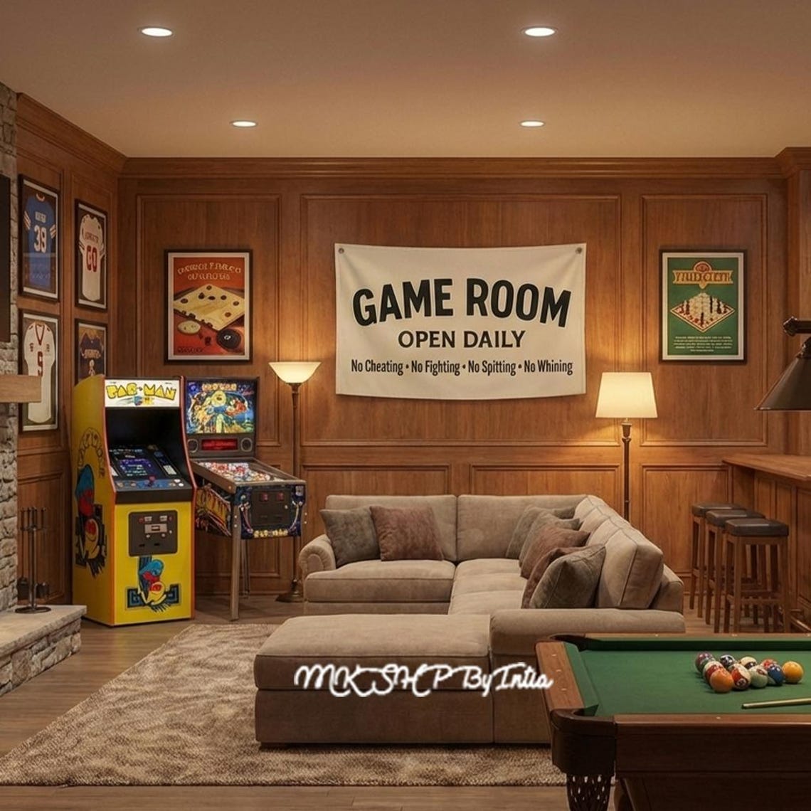 Game Room Banner Canvas, Funny Family Rules Fabric Wall Hanging ...
