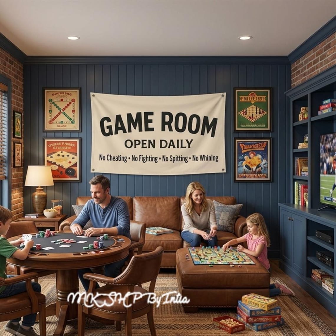 Game Room Banner Canvas, Funny Family Rules Fabric Wall Hanging ...