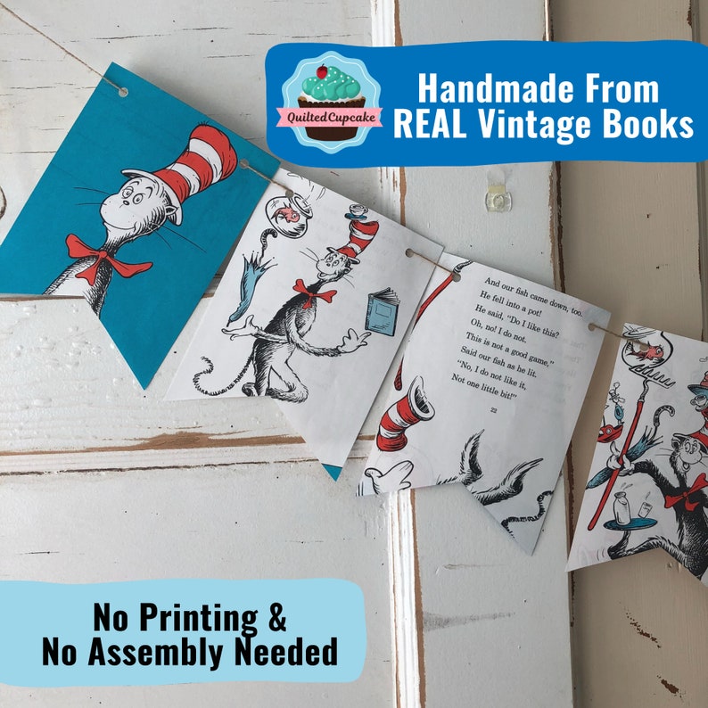 Cat in the Hat Party Book Page Banner / Dr. Seuss Book Page | Etsy