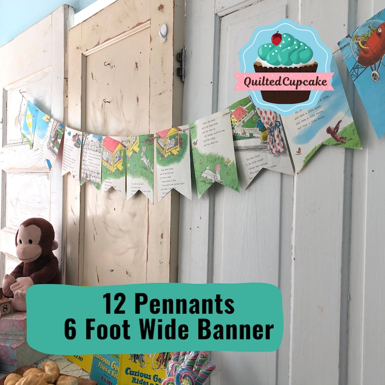 Curious George Storybook Banner, Upcycled Vintage Book Pennants - Etsy