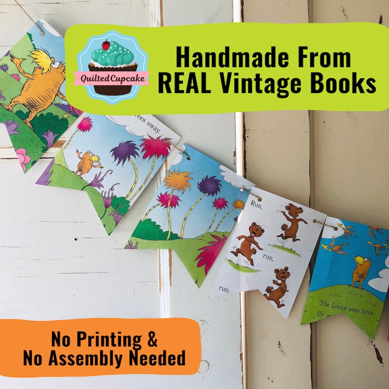 Lorax Book Page Banner / Lorax Dr. Seuss Story Book Page | Etsy