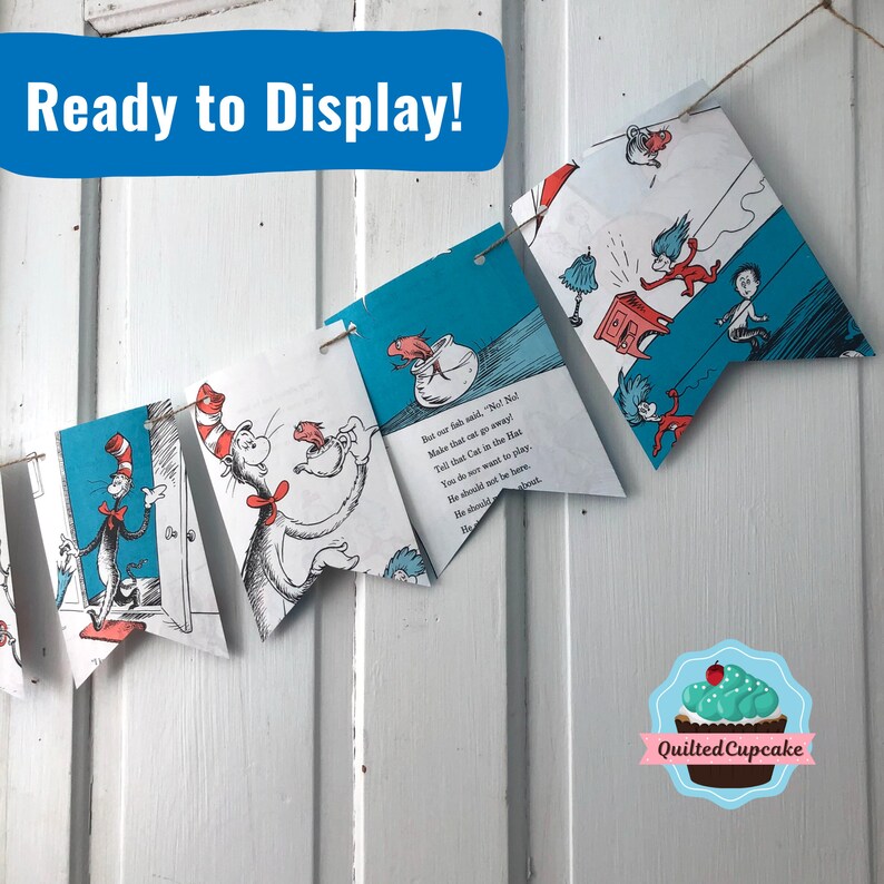 Cat in the Hat Party Book Page Banner / Dr. Seuss Book Page | Etsy