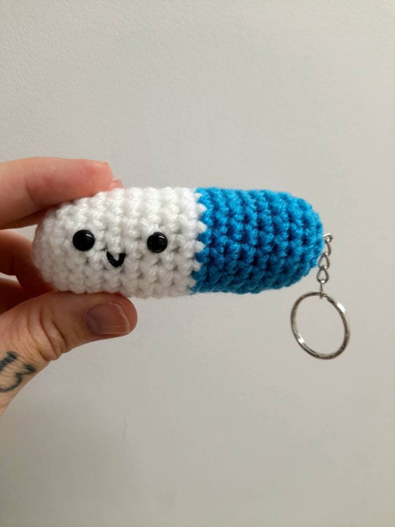 Crochet Happy Pill Keyring Joke Gift Stress Gift Keychain Chill Pill ...