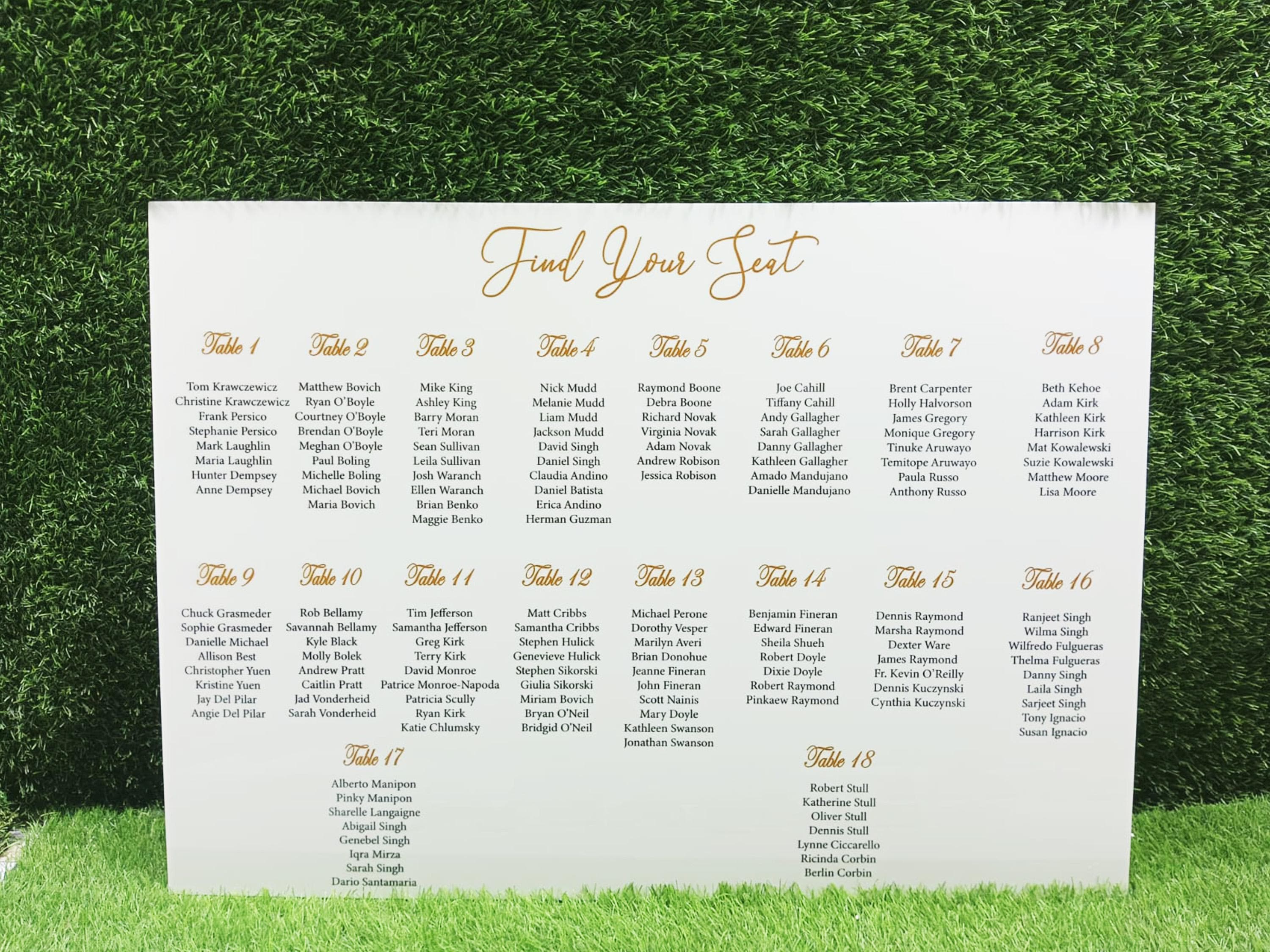 Alphabetical Large Table Seating Chart, Acrylic Wedding Seating Chart ...