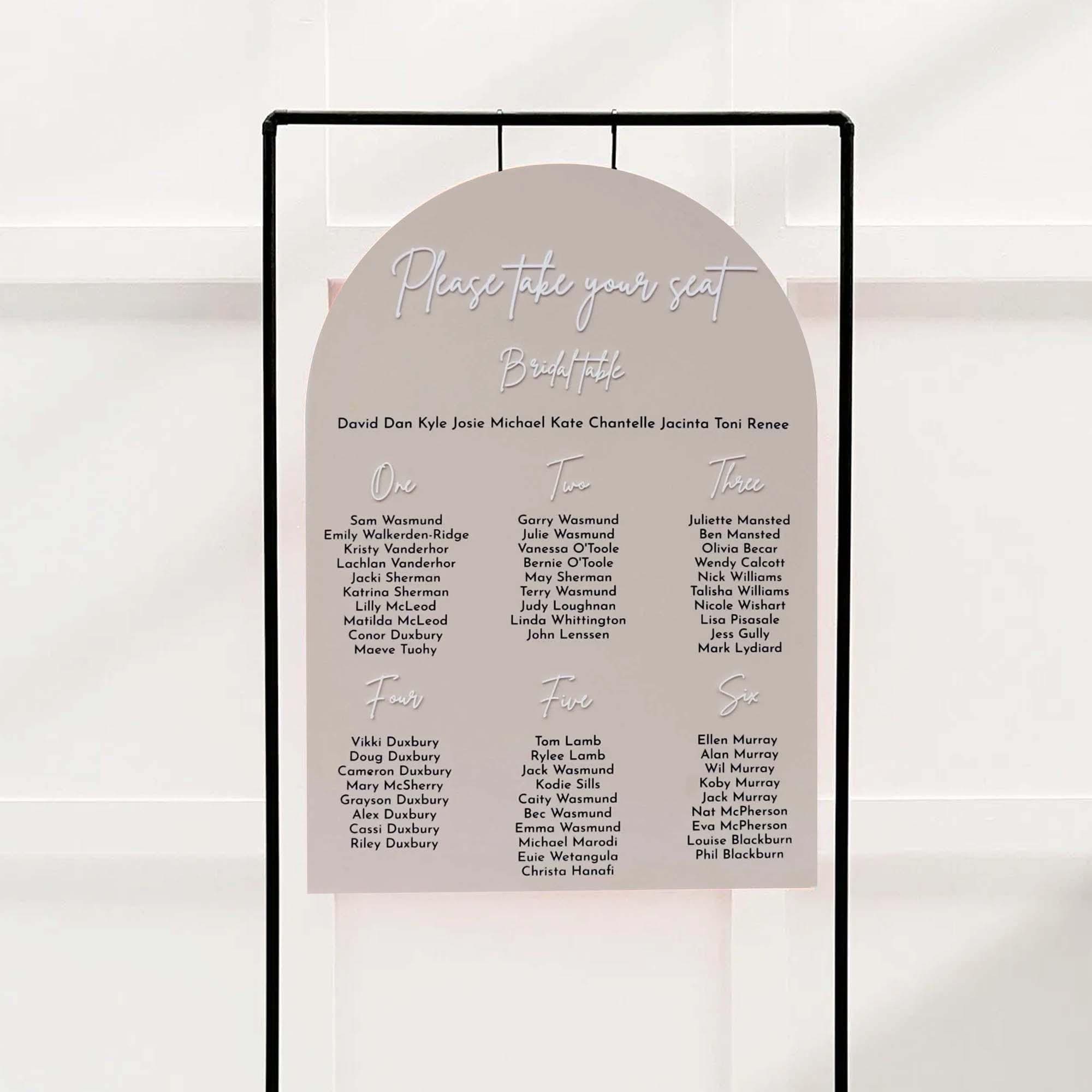 Custom Arched Acrylic Wedding Seating Chart Sign, Large Table Seating ...