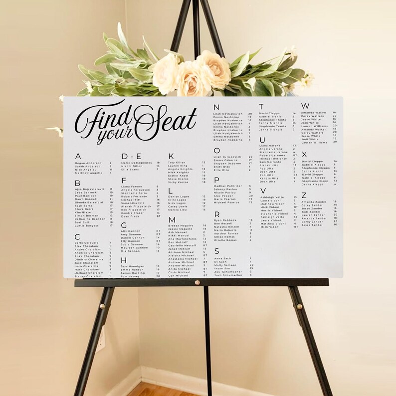 Alphabetical Large Table Seating Chart, Acrylic Wedding Seating Chart ...
