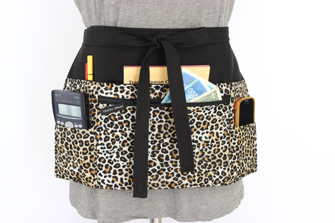 Leopard Print Waitress Apron With Pockets, Server Apron With Zipper ...